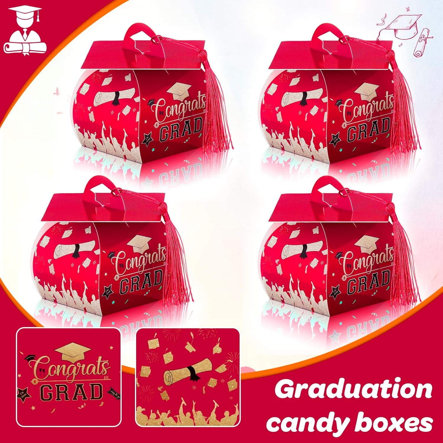 Graduation Cap Gift Boxes 2024 Graduation Party Treat Box,24 Pack Grad ...