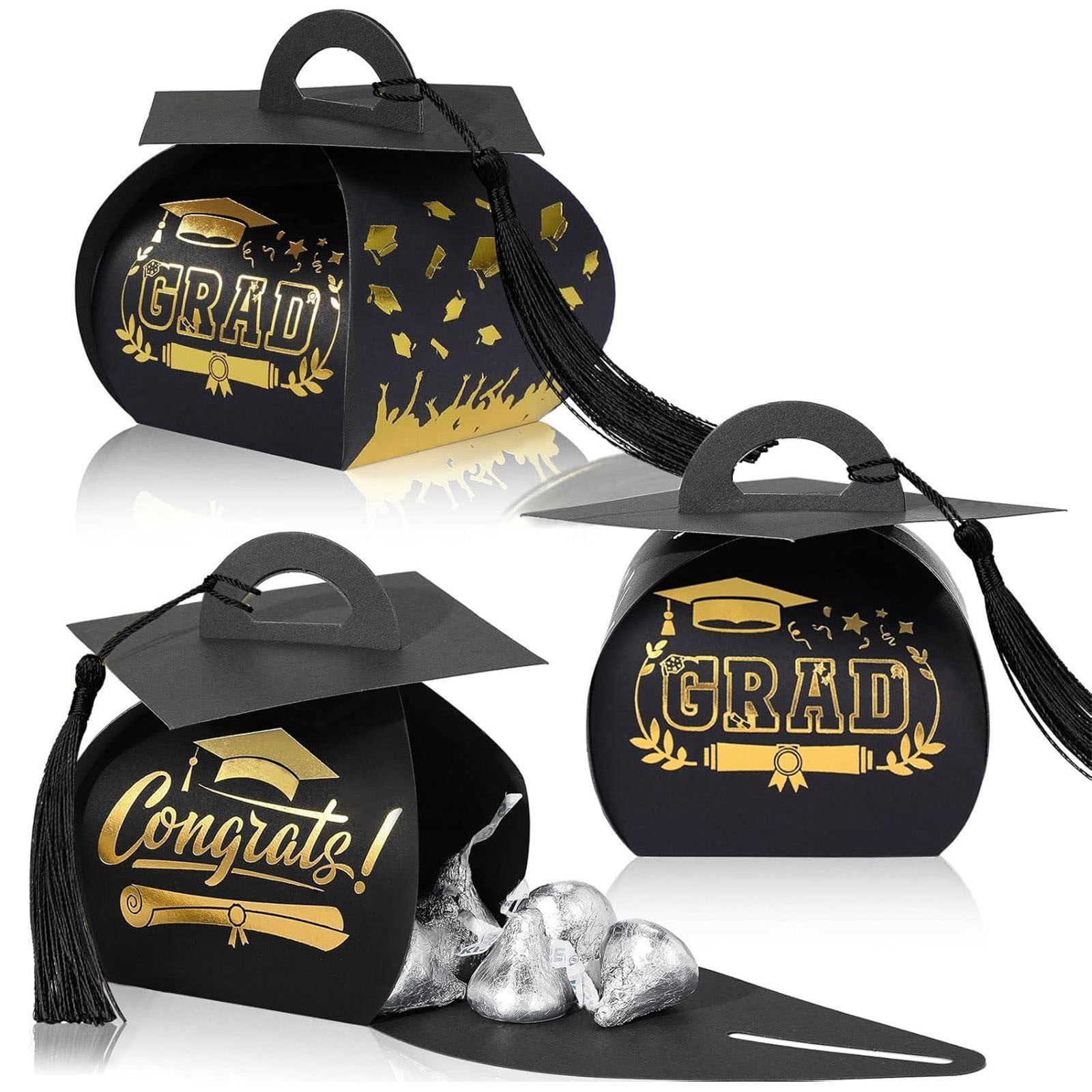 Graduation Cap Gift Boxes Candy Treat Boxes with Tassel for Party ...