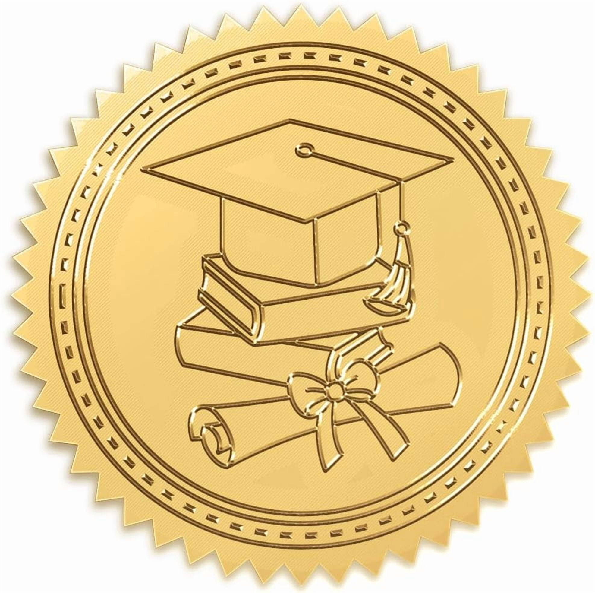 Graduation Cap Gold Certificate Seals Diploma Embossed Foil Stickers ...