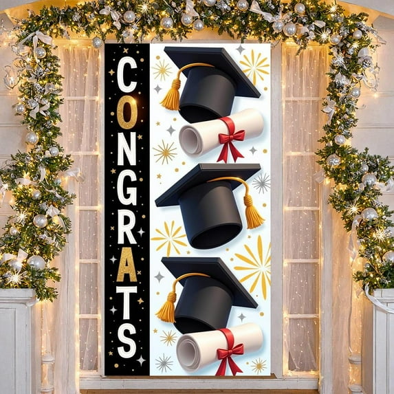 Graduation Cap Graduation Banner Diploma Congratulation Display Gold ...