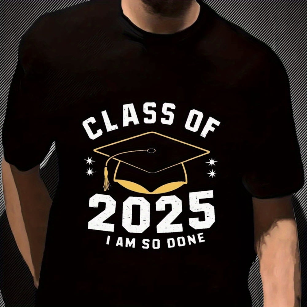 Graduation Cap Graphic Print T-Shirt Stylish Crew Neck Casual Round ...