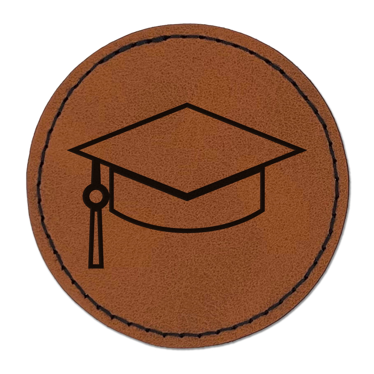 Graduation Cap Hat 2.5" Faux Leather Round Engraved Iron-On Patch ...