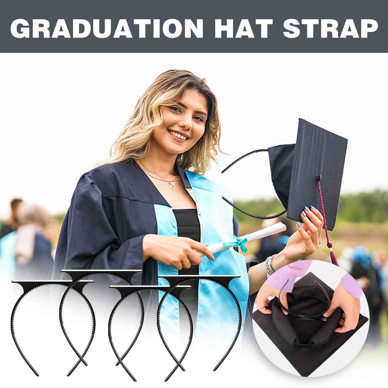 Graduation Cap Headband, Firm Anti-Fall Hairband for Graduation Cap ...