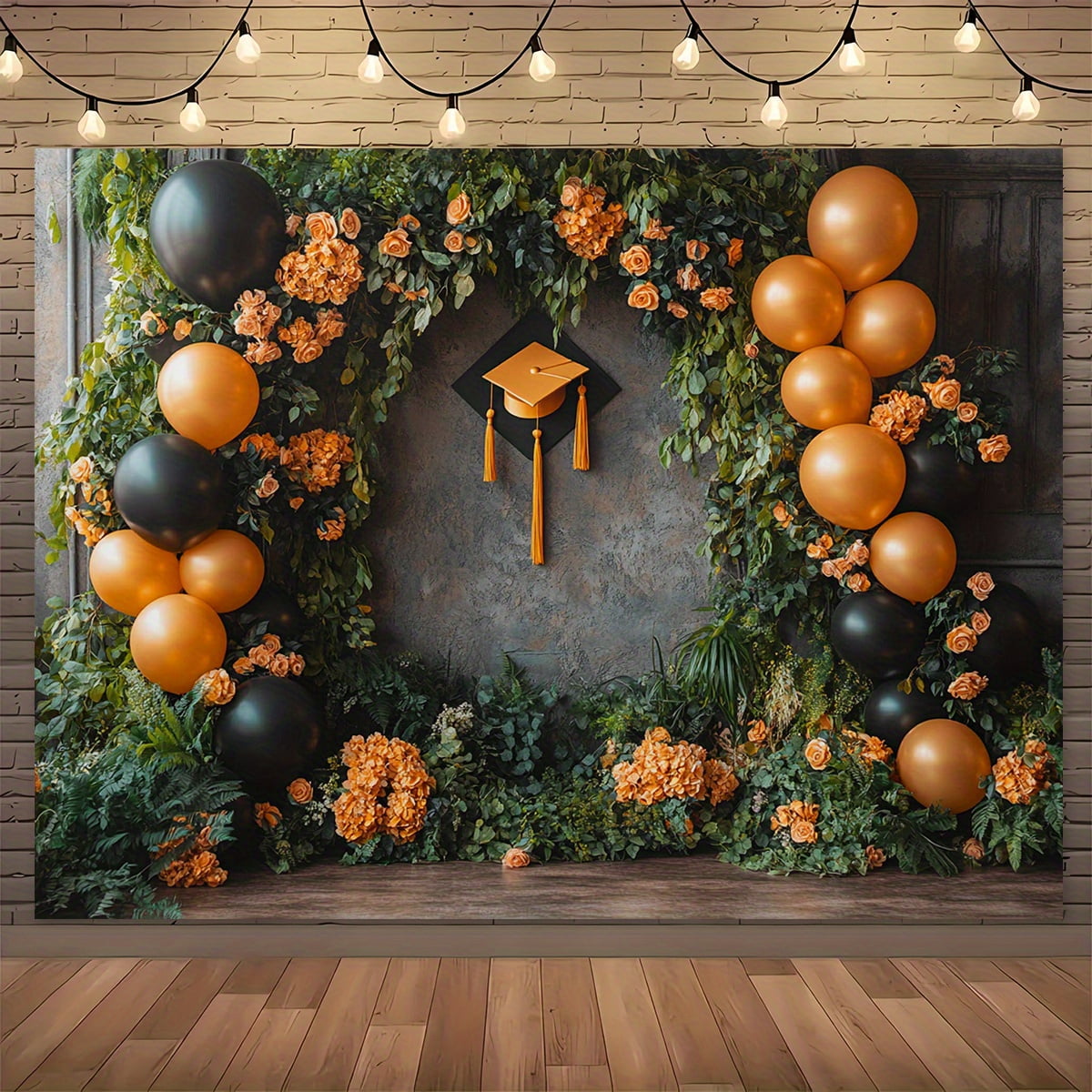 Graduation Cap and Orange Balloons Backdrop Cloth – Warm and ...