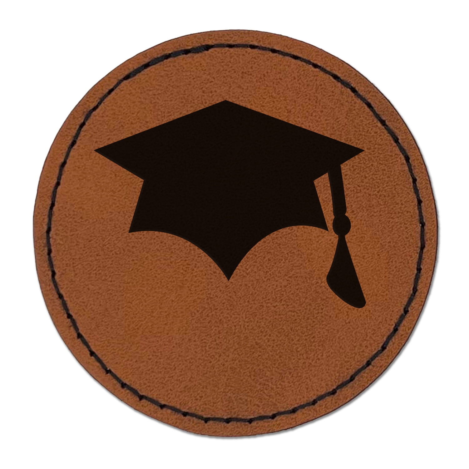 Graduation Cap Solid 2.5" Faux Leather Round Engraved Iron-On Patch ...