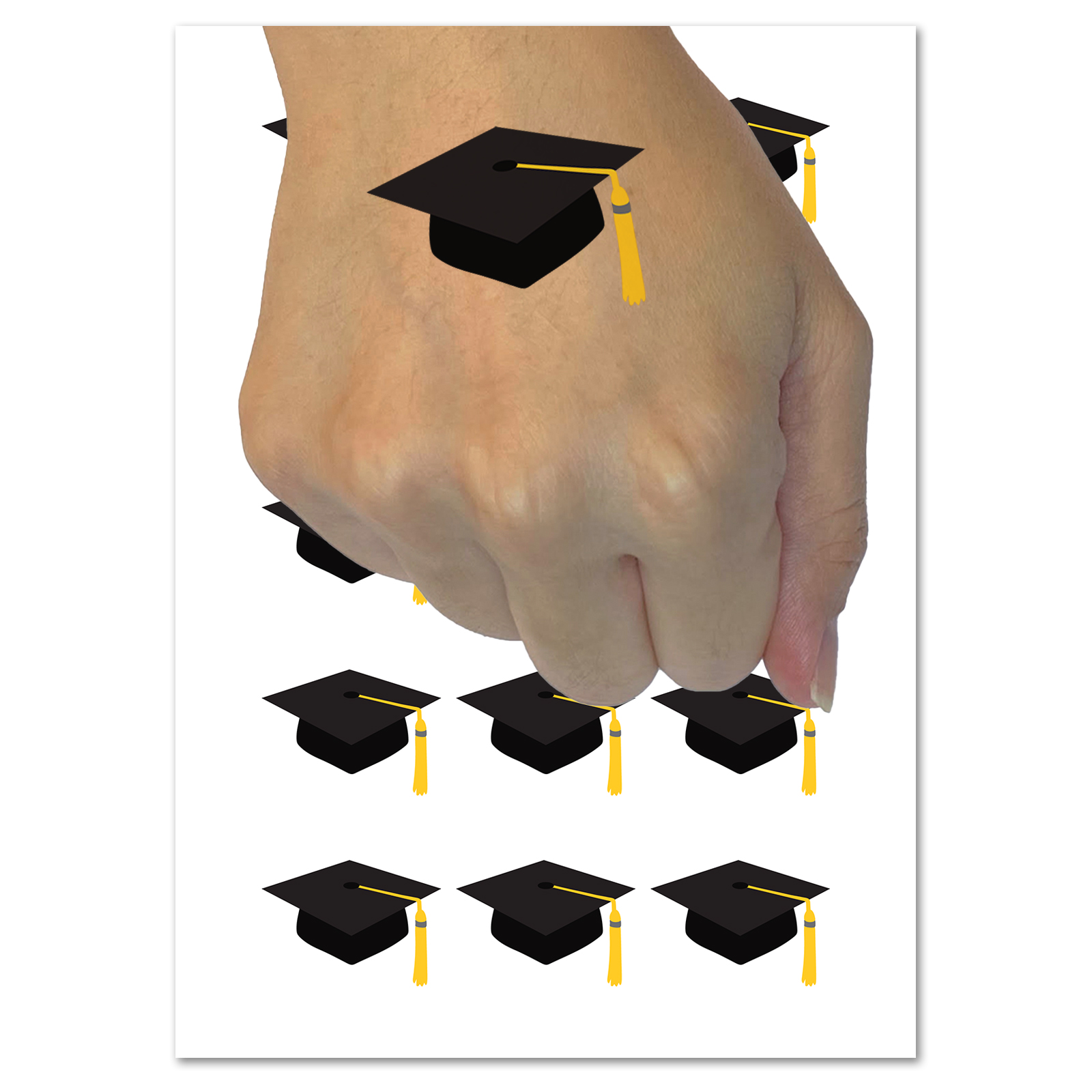 Graduation Cap Solid Water Resistant Temporary Tattoo Set Fake Body Art ...
