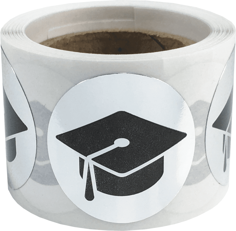 Graduation Cap Stickers, Metallic Silver, 1 Inch Round, 100 Adhesive ...