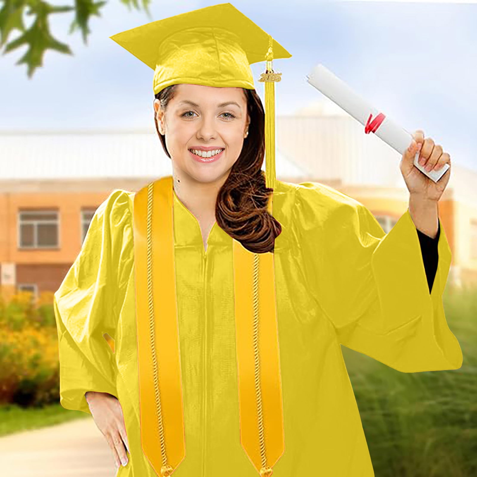 High School Graduation 2025 Set - Unisex Matte With Stole And Honor Cord Graduation Cap And Gown