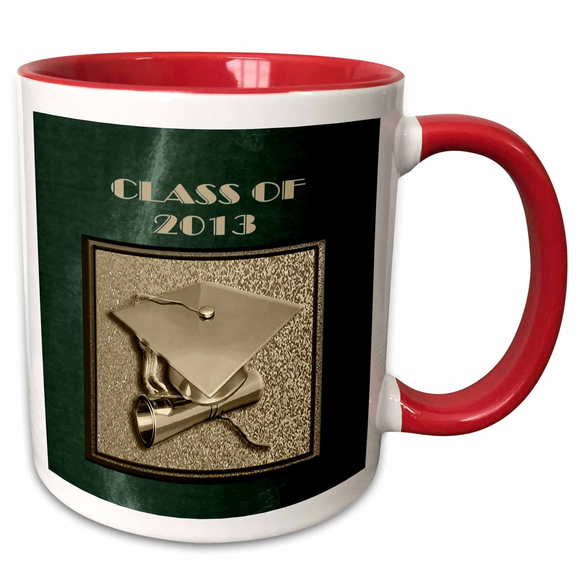 Graduation Cap with Diploma, 2013, Green and Gold 15oz Two-Tone Red Mug ...