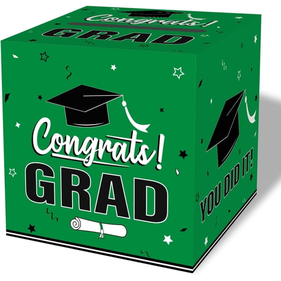 Graduation Card Box 2026, Green Foldable Cardboard Card Box for Party ...