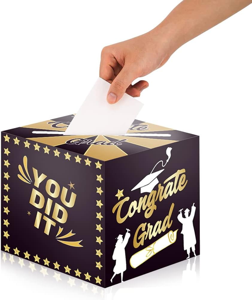 Graduation Card Box for Party Favors, Black Gold Graduation Card Box ...