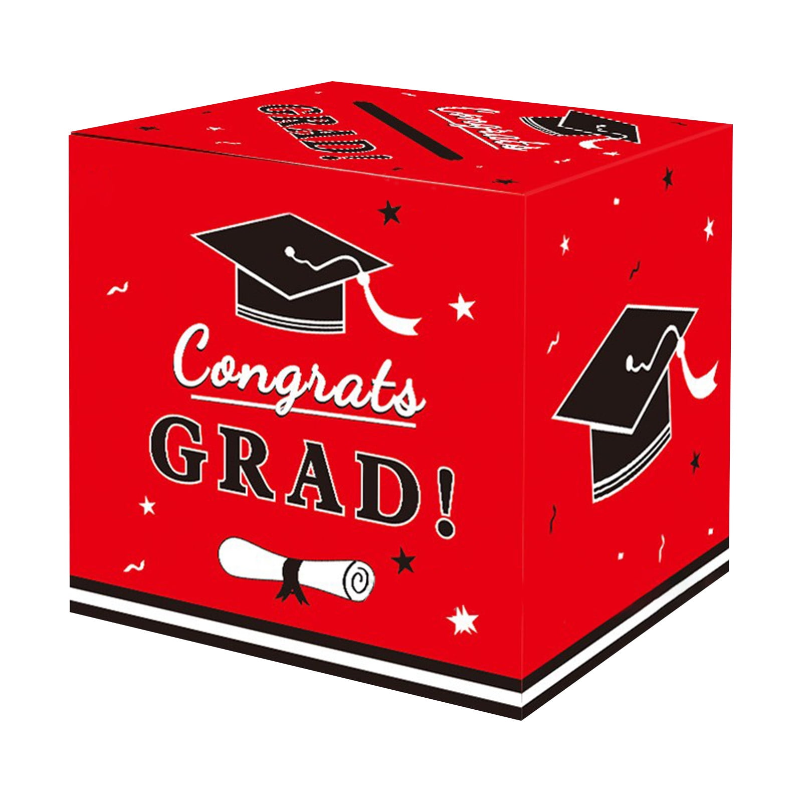 Graduation Card Box Red Congrats Grad Design with Cap and Diploma ...