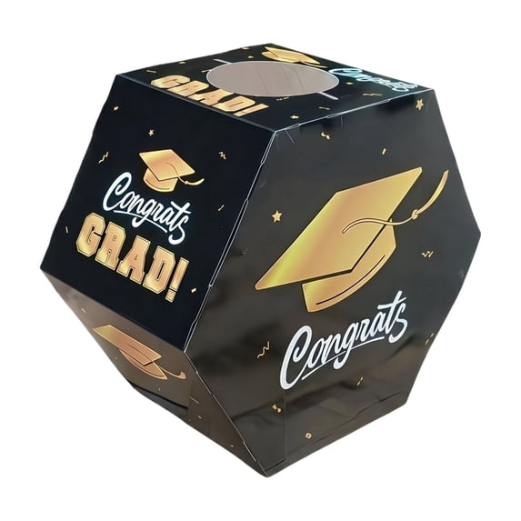 Graduation Card Box for Party Hexagonal Ballot Box, Black and Gold ...