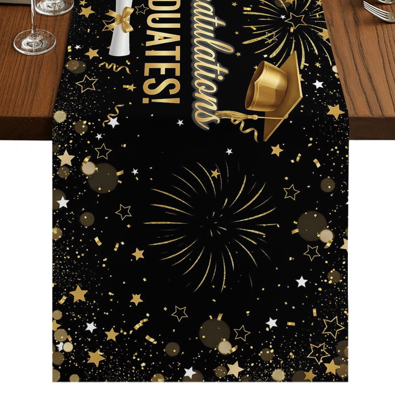 Graduation Celebration Burlap Cotton Table Runner 14x72 Inches Long ...