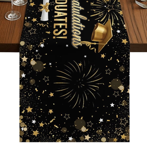 Graduation Celebration Burlap Cotton Table Runner 14x72 Inches Long ...