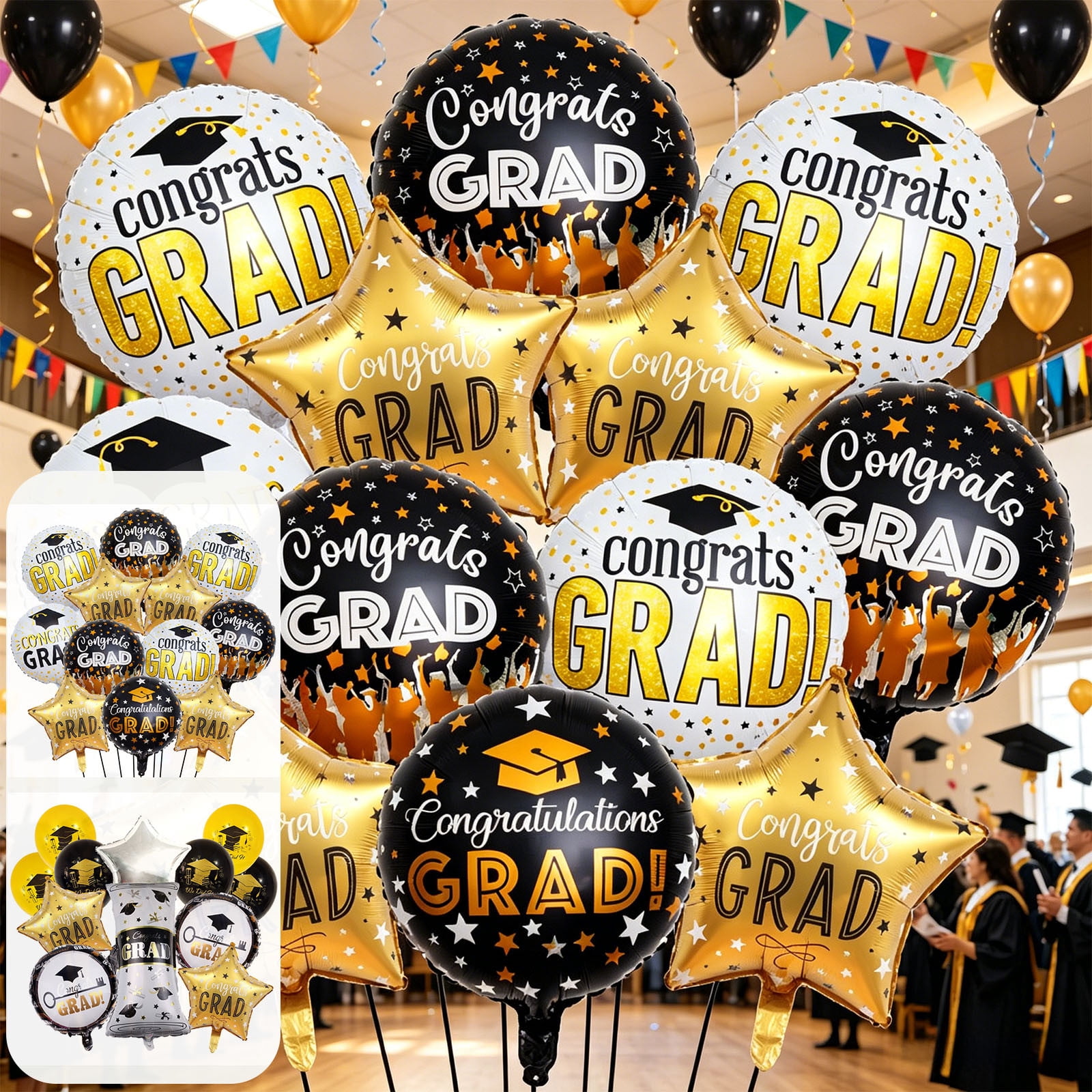 Graduation Celebration Foil Balloon Set Black Gold Commencement Party ...