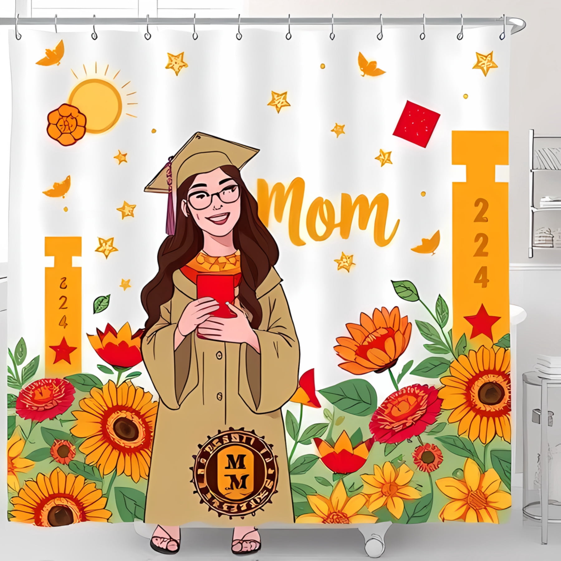 Graduation Celebration Shower Curtain - Vibrant Mom Design with ...