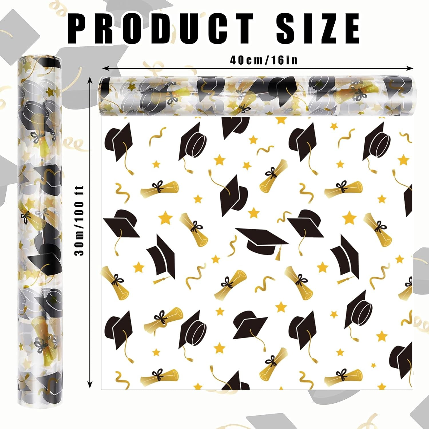 Graduation Cellophane Wrap Roll 100Ft X 16 In 2.5Mil White Gold Cap ...