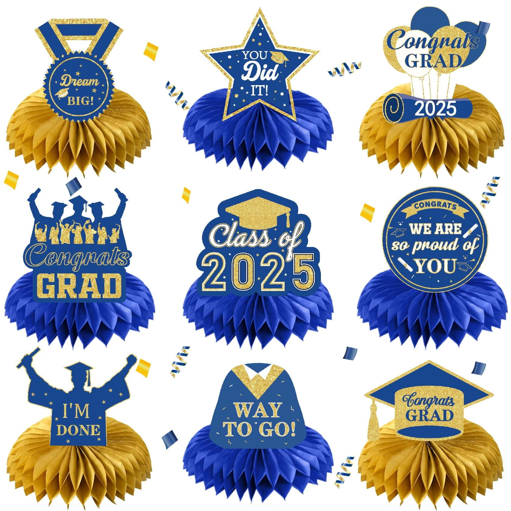 Graduation Centerpieces 2025 Blue and Gold Graduation Decorations Class ...