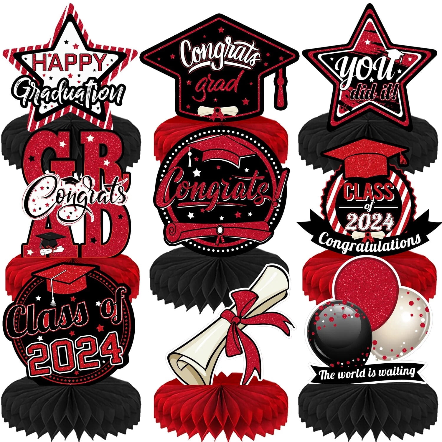 Congrats Graduation Centerpieces Set, Red & Black Class of 2024 Party ...