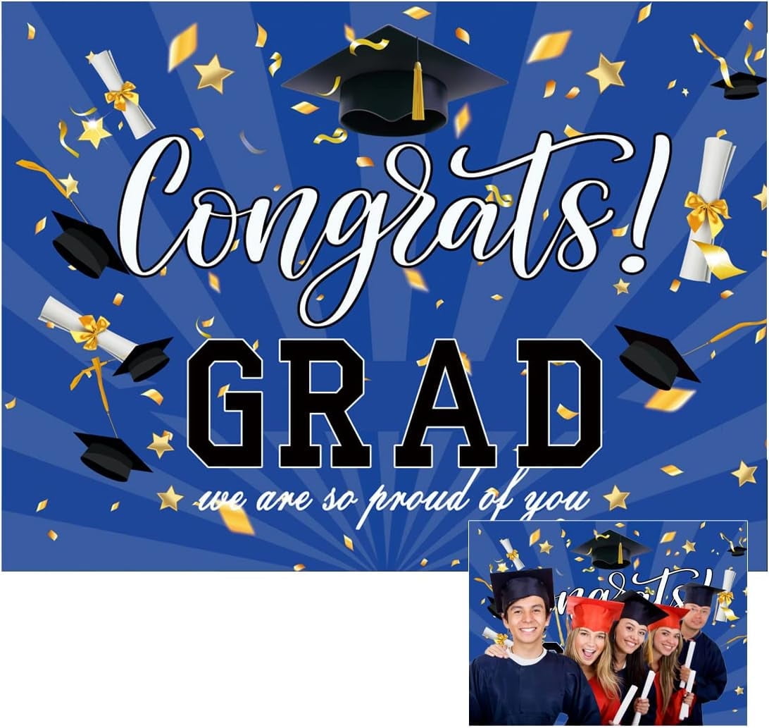 Graduation Ceremony Photography Backdrop Congrats Grad Blue Graduation ...