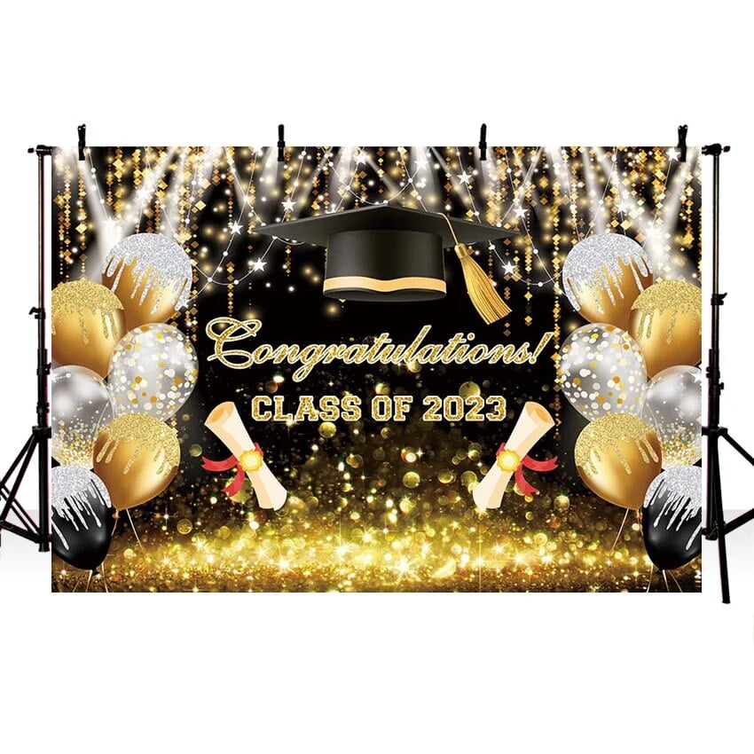 Graduation Ceremony Photography Background Glitter Gold Balloon Party ...
