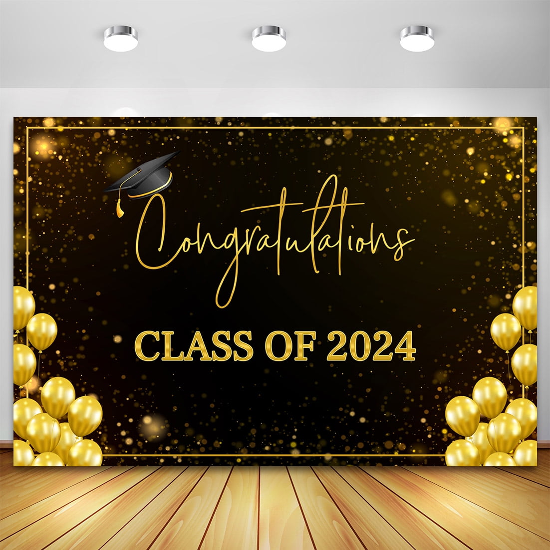 Graduation Class 2024 Party Photography Background Gold Black Bachelor ...