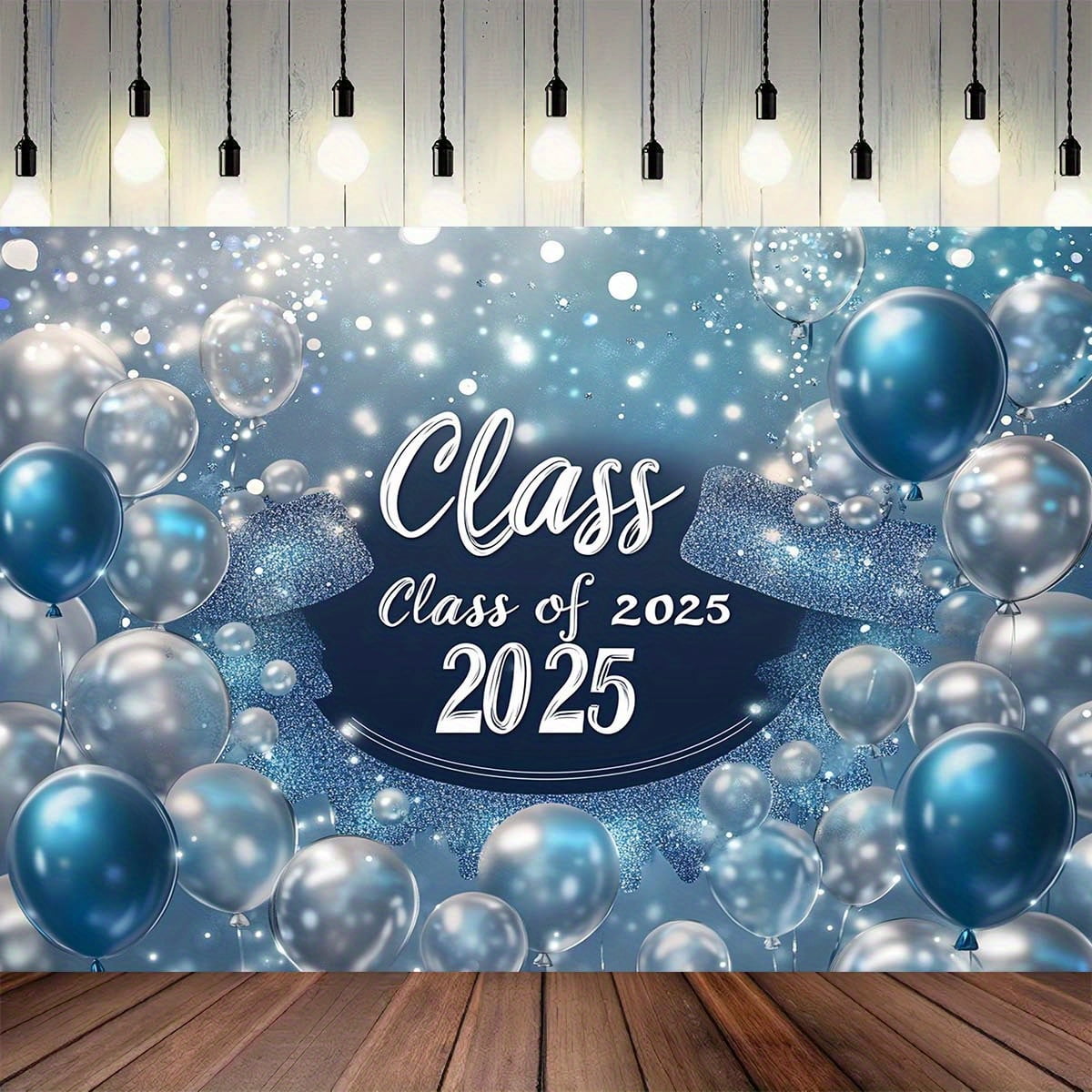 Graduation Class of 2025 Backdrop with Blue & Silver Balloons, and ...