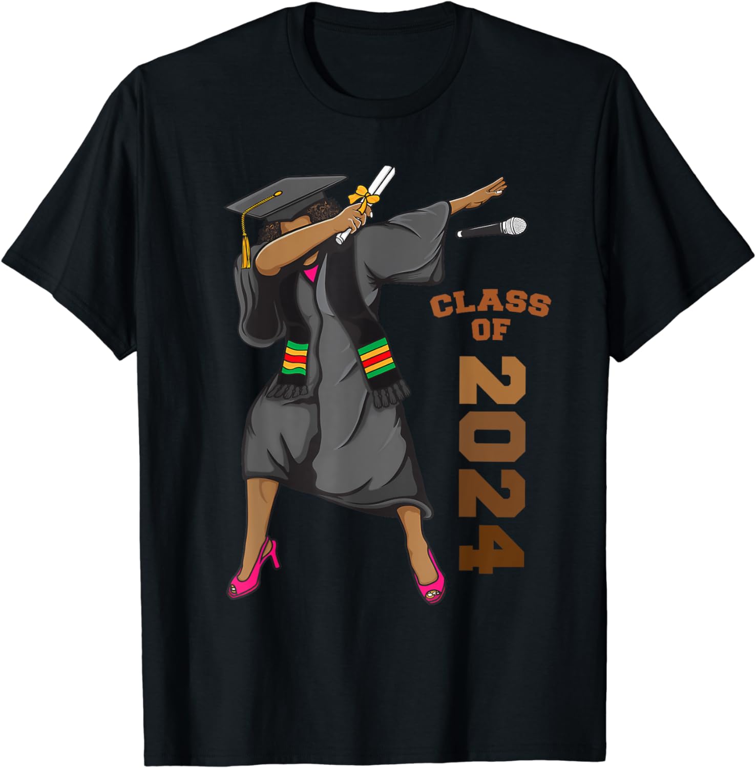 Graduation Class of 2024 Dabbing Black Women Kente Stole T-Shirt ...