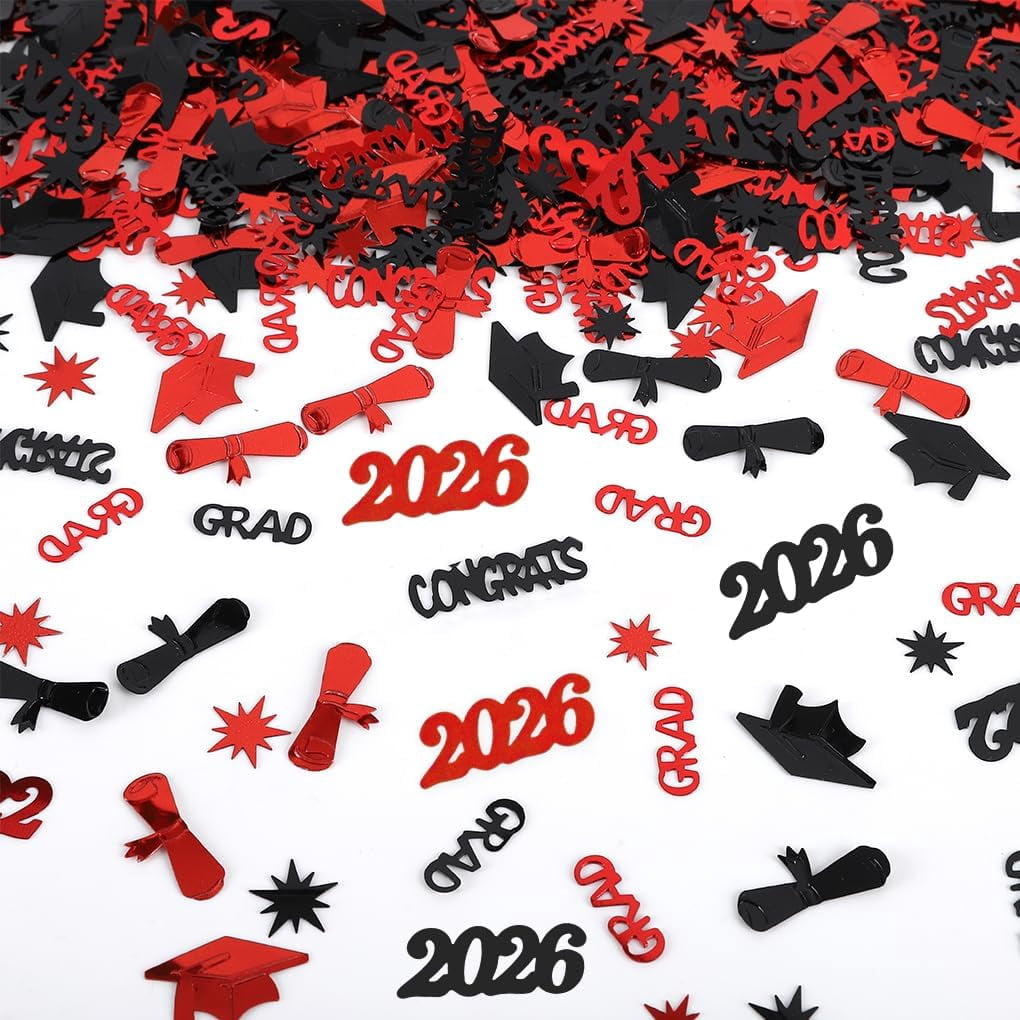 Graduation Confetti 2026, Black Red Decor Graduation Party Supplies ...