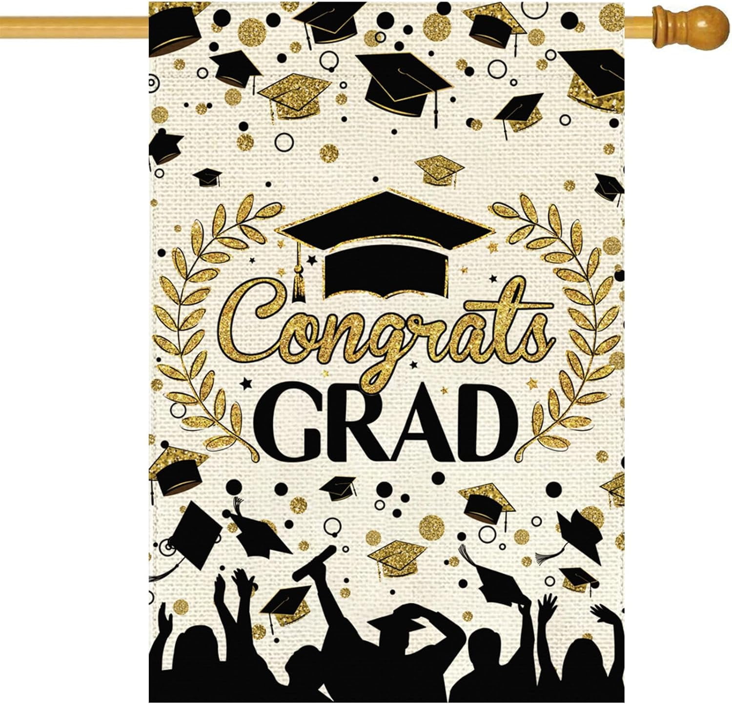 Graduation Congrats Garden Flag Burlap Double Sided Diploma Cap Class ...
