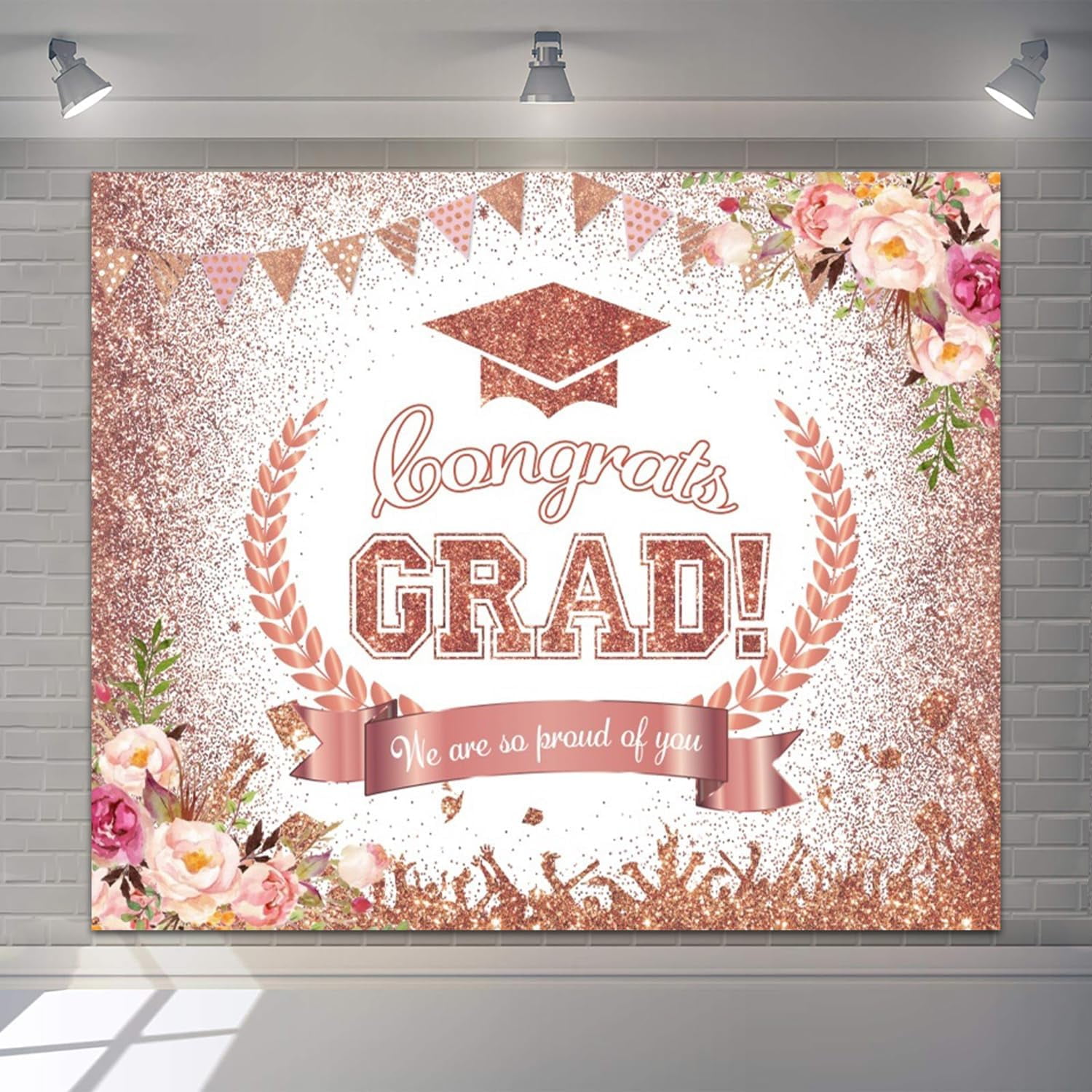 Graduation Congrats Grad Photo Backdrop Pink Boho Floral Class of 2025 ...