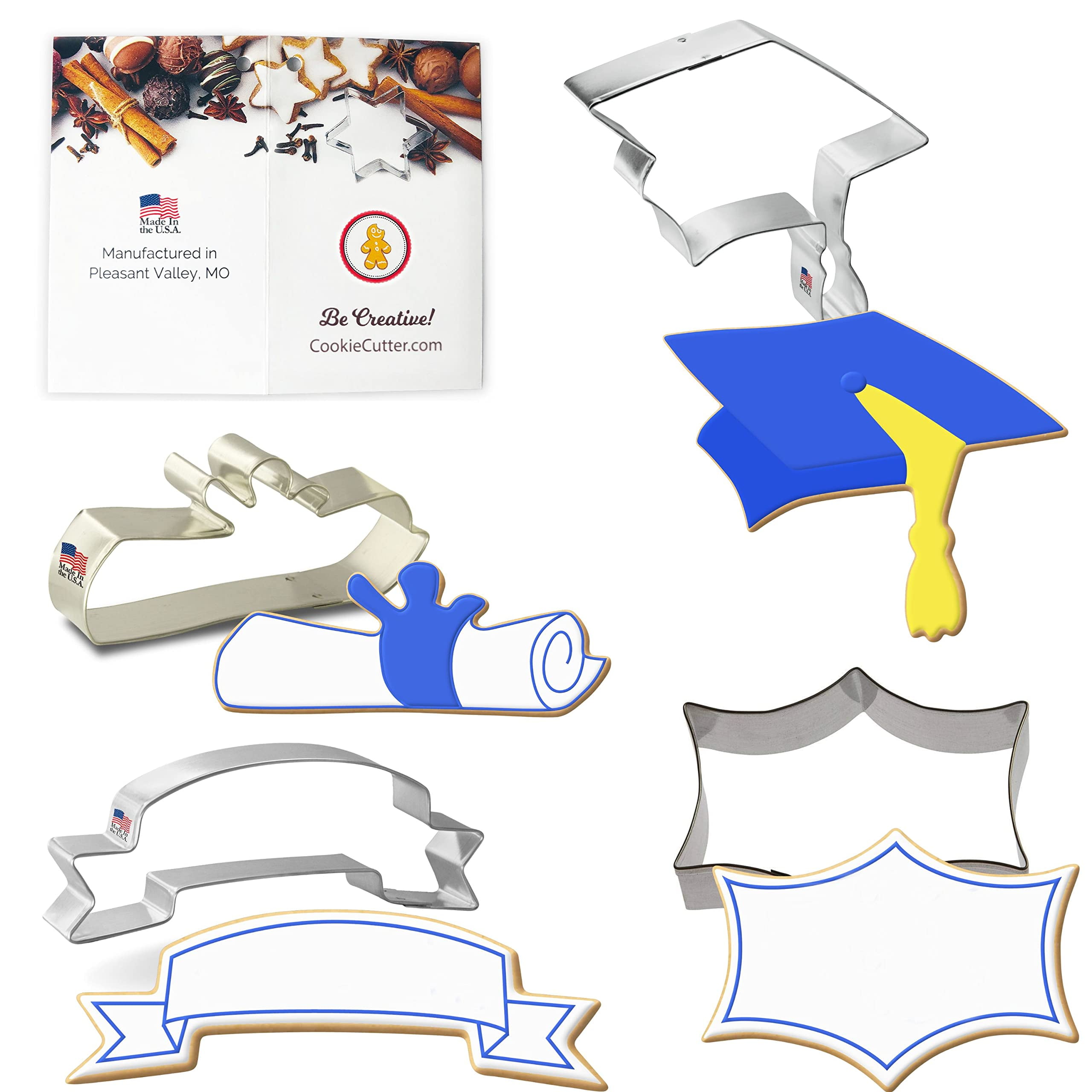 Graduation Cookie Cutter 4 Pc Set 4.5 in Graduation Cap, 4 in Diploma ...