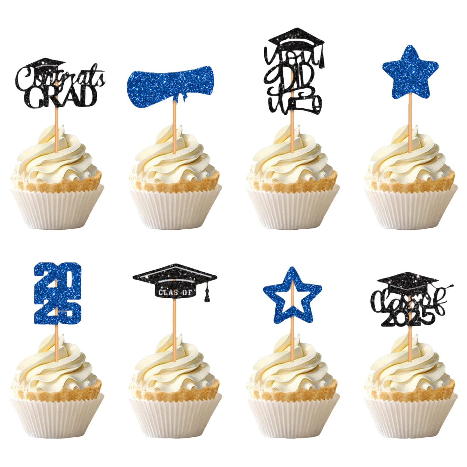 Graduation Cupcake Toppers 2025-8Pcs Congrats Grad Dessert Decorating ...