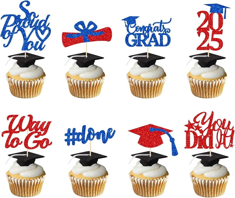 Graduation Cupcake Toppers 2025 Blue, Glitter Class of 2025 Cupcake ...