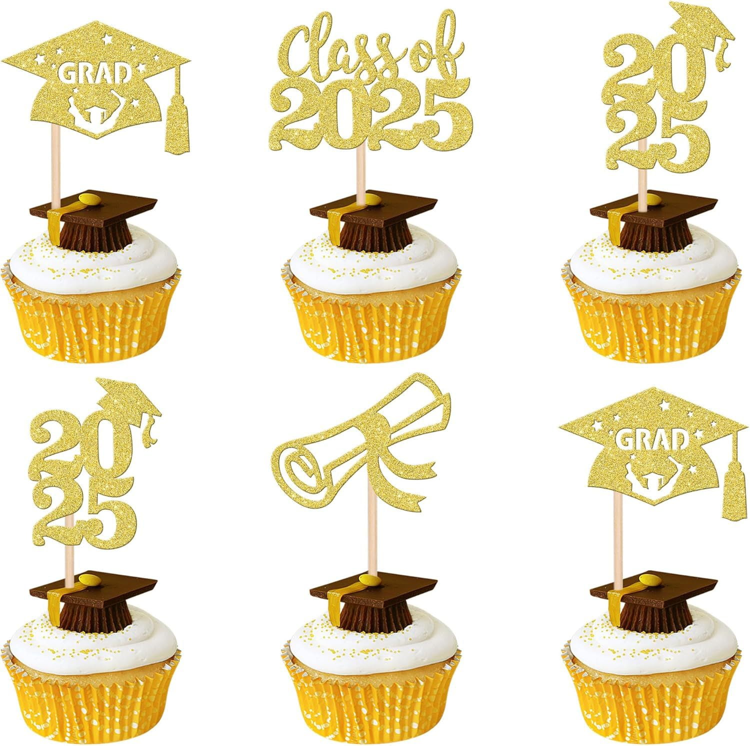 Graduation Cupcake Toppers 2025 Gold,Glitter Class of 2025 Cupcake ...