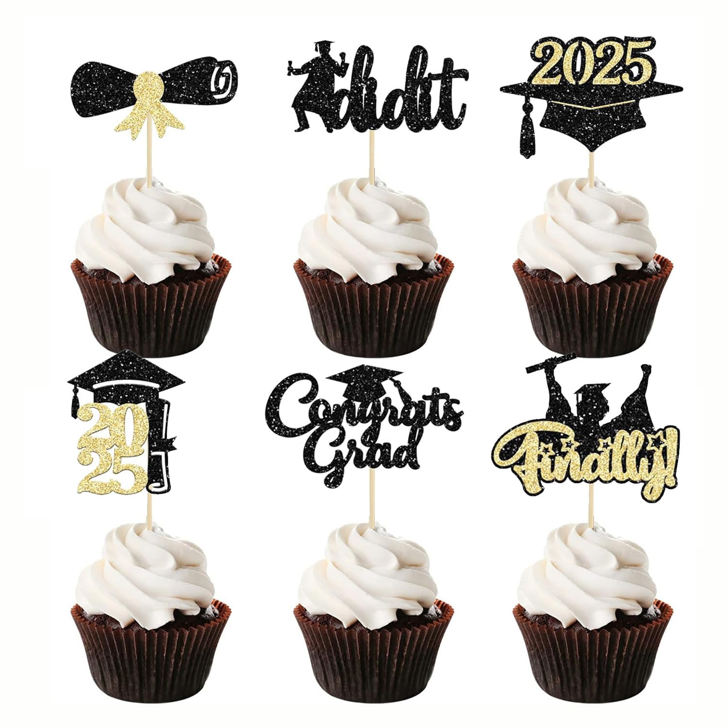 Graduation Cupcake Toppers - 24 Pack RST1 Class of 2025 Cupcake ...