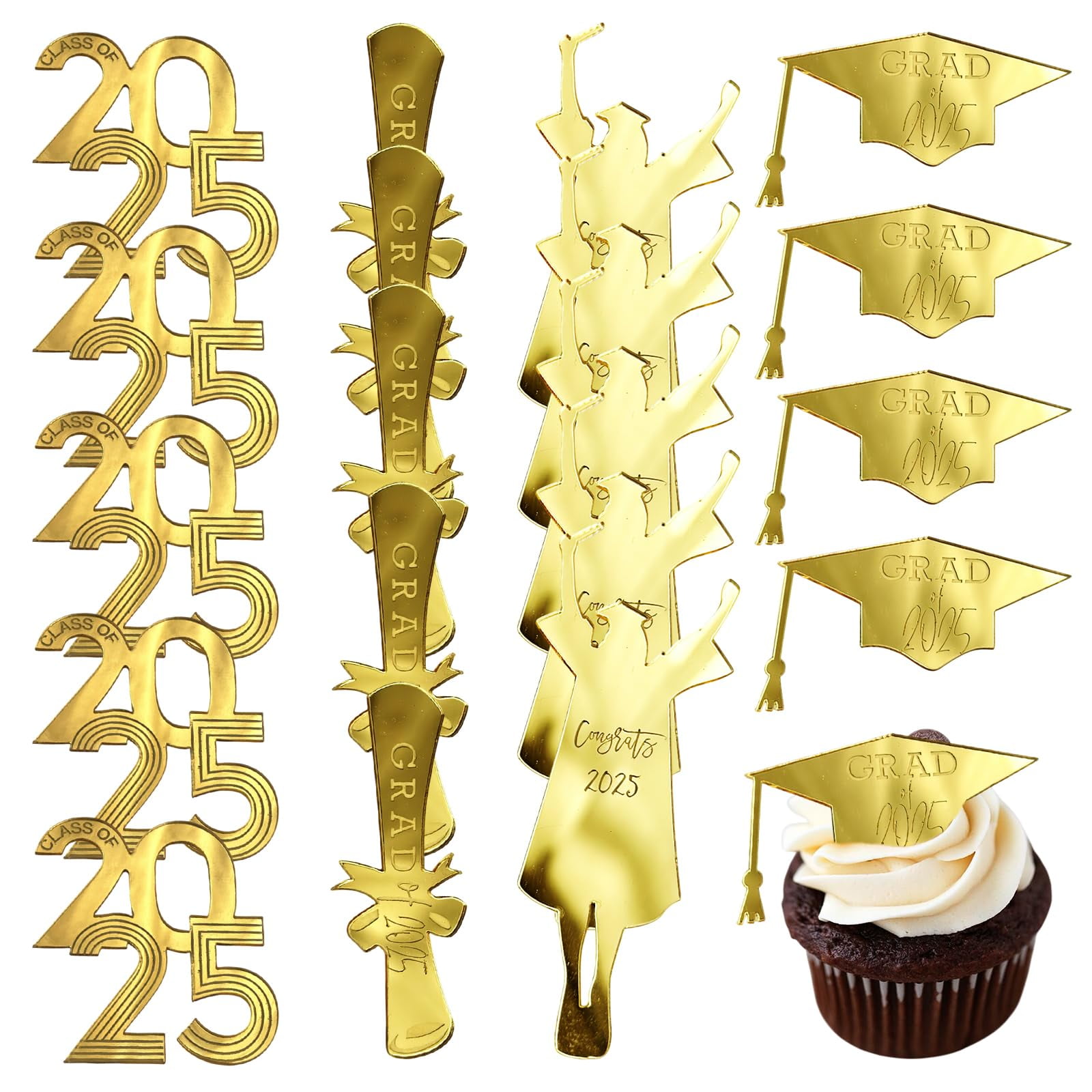 Graduation Cupcake ToppersTRDN Acrylic Mirror Engraved Congratulations ...