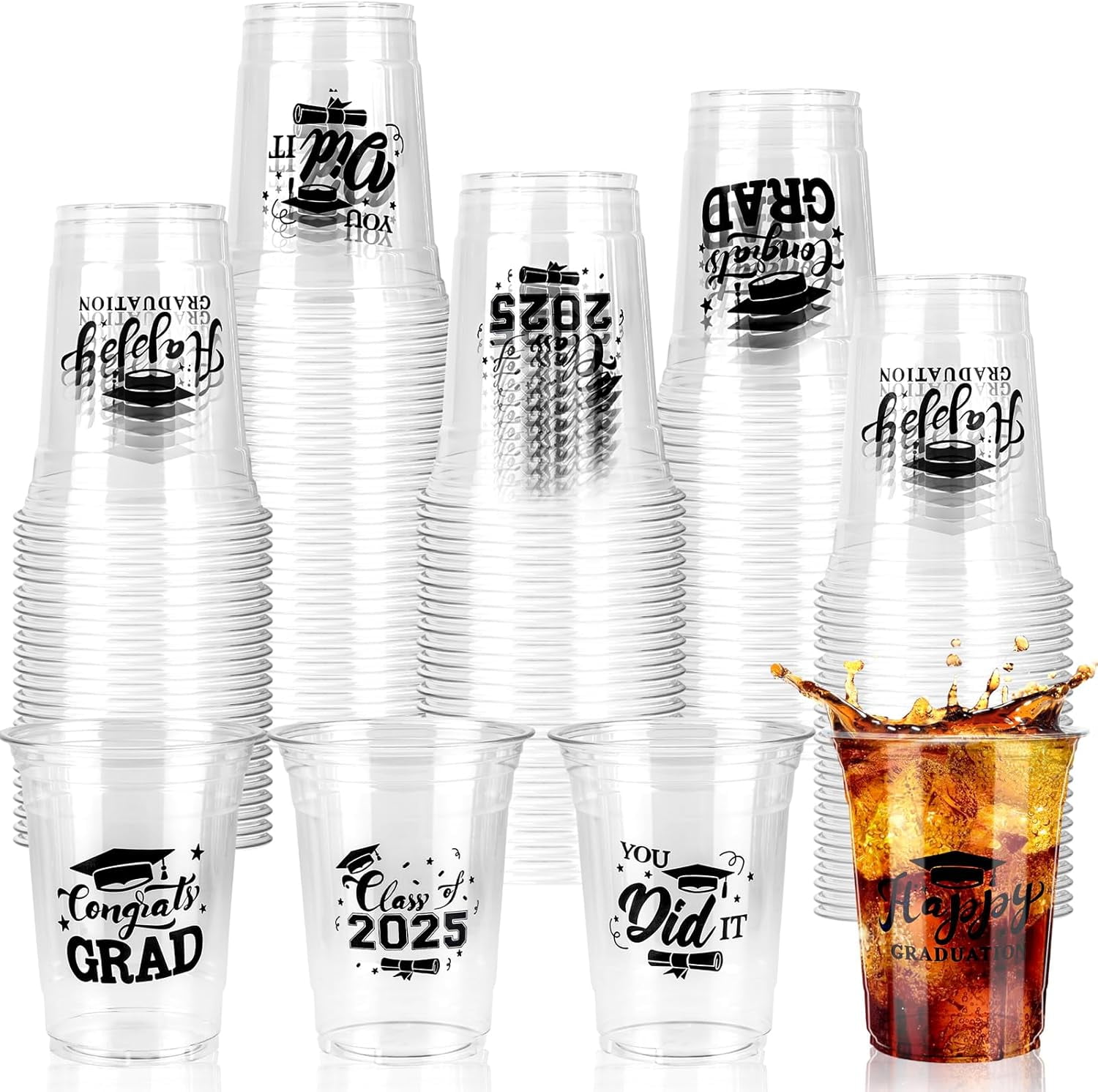 Graduation Cups,16 oz Disposable Graduation Plastic Cups Class of 2025 ...