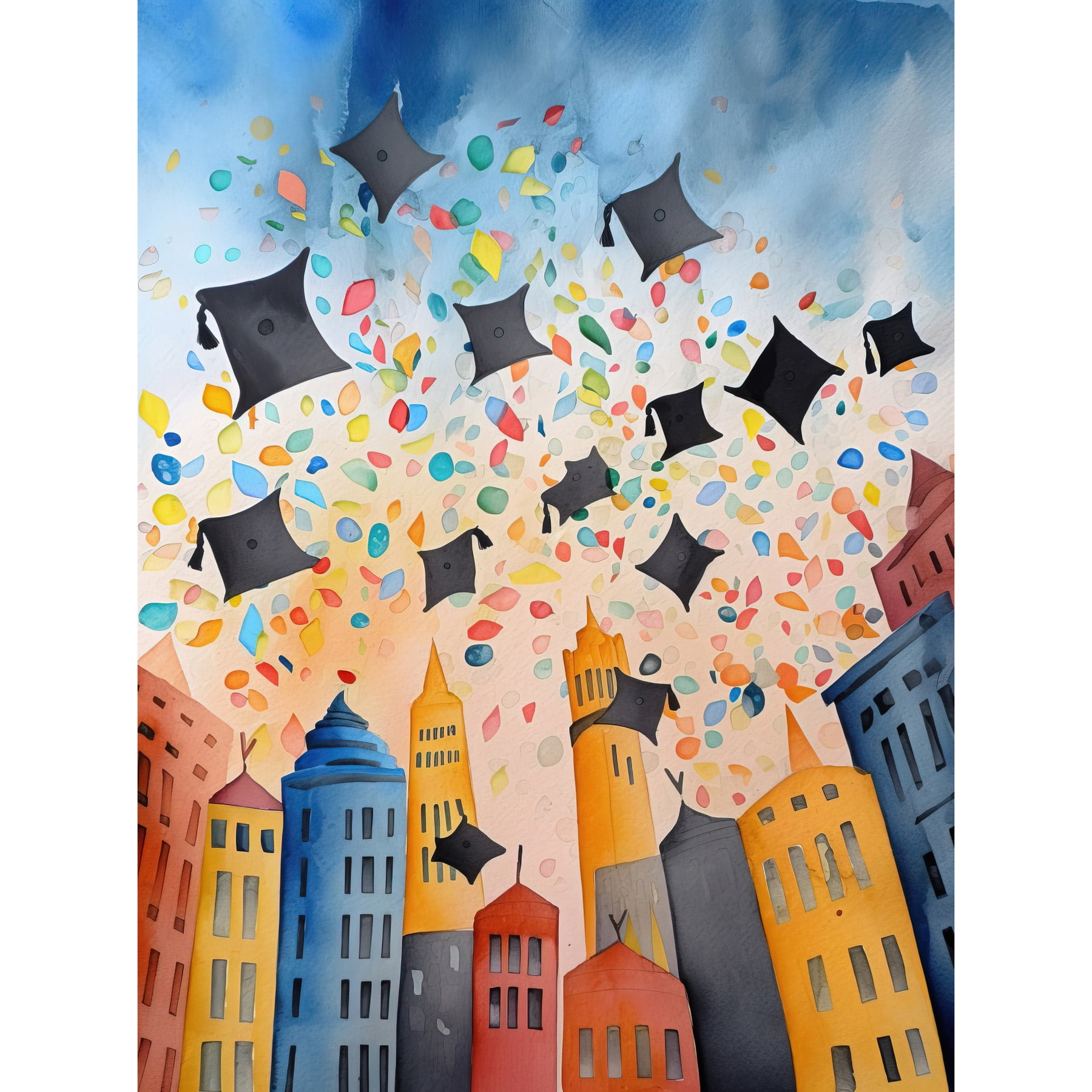 Graduation Day Folk Art Watercolour Painting Unframed Wall Art Print ...