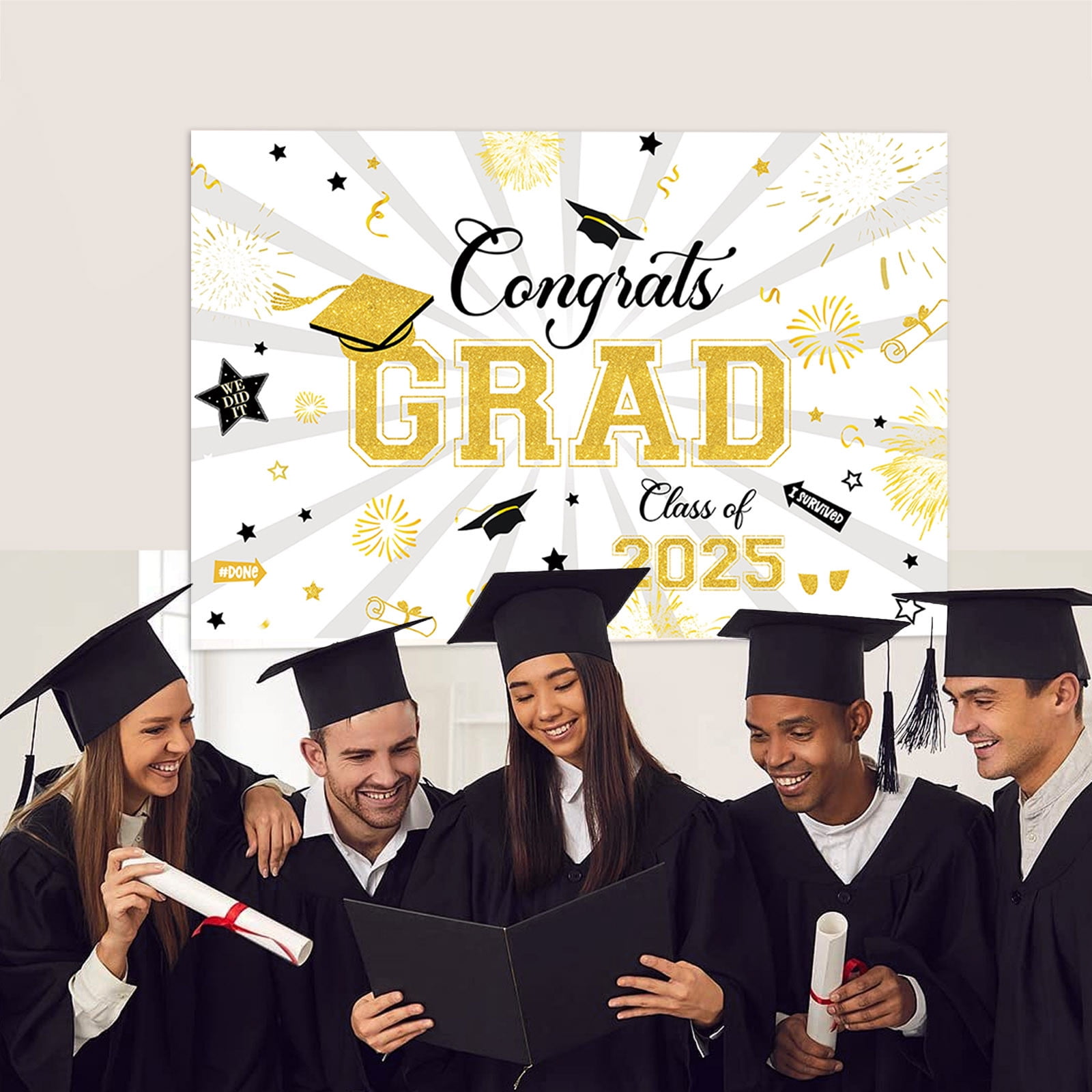 Graduation Decor 2025 Polyester Graduation Backdrop Graduation Party ...