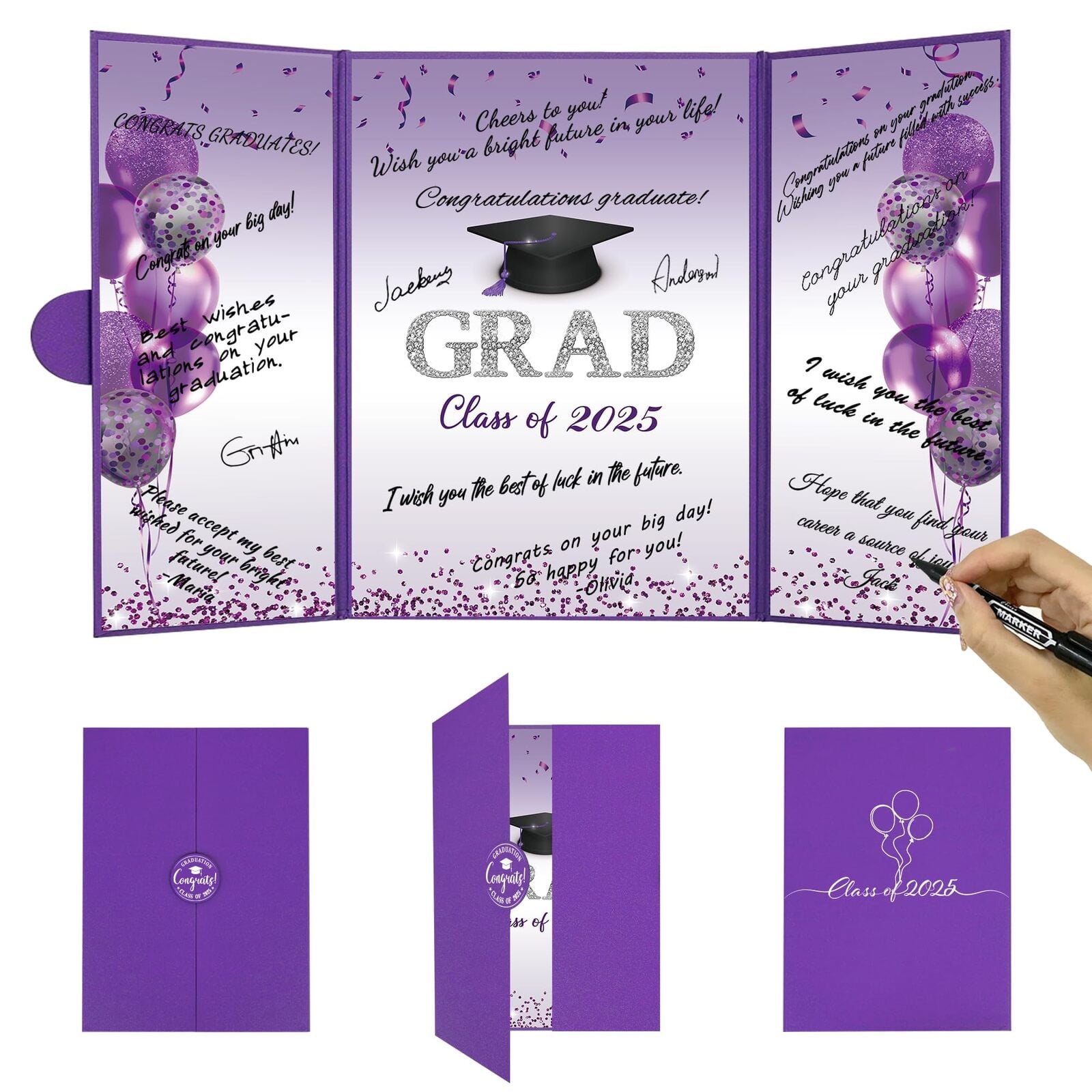 Graduation Decor for Class of 2025: Elegant Purple Silver Guest Book ...
