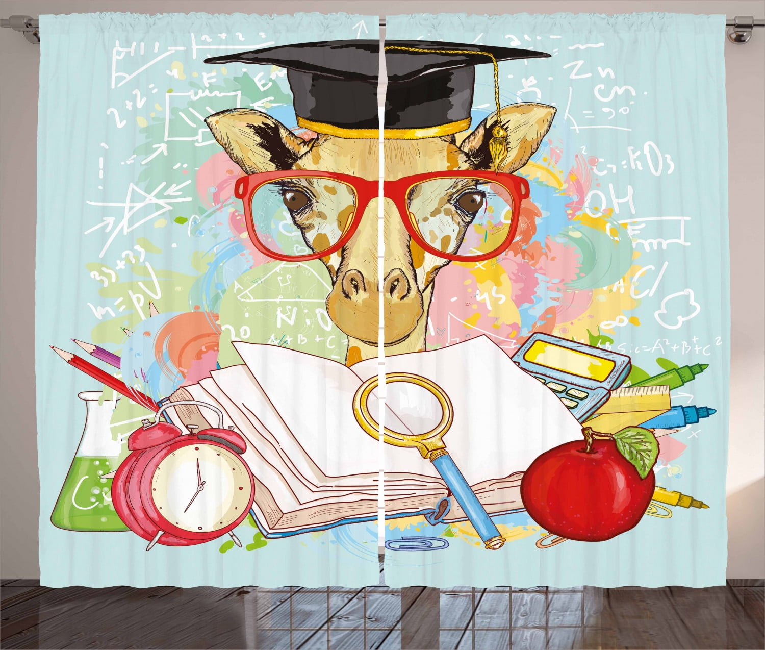 Ambesonne Graduation Curtains 2 Panel Set, Geek Giraffe, 108" x 84 ...