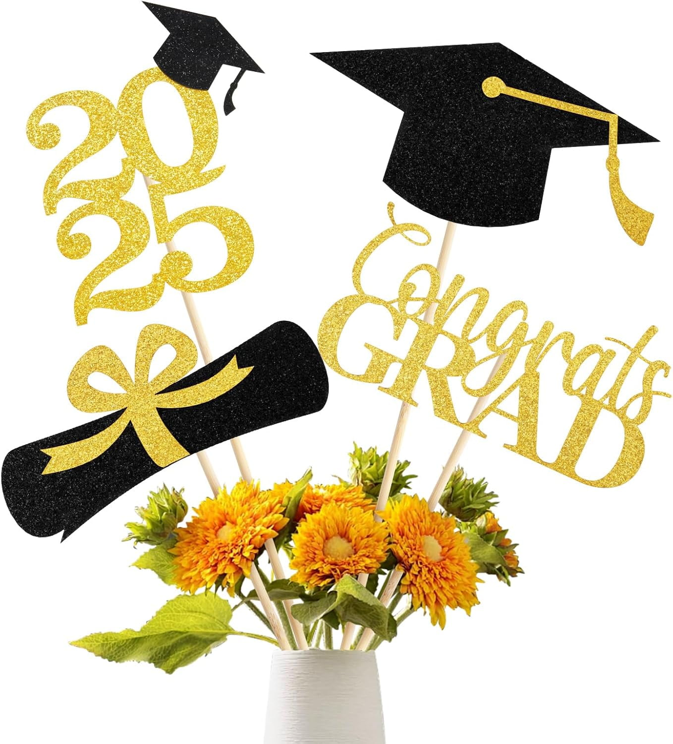 Graduation Decoration 2025, 16 PCS Gold and Black Double Sided ...