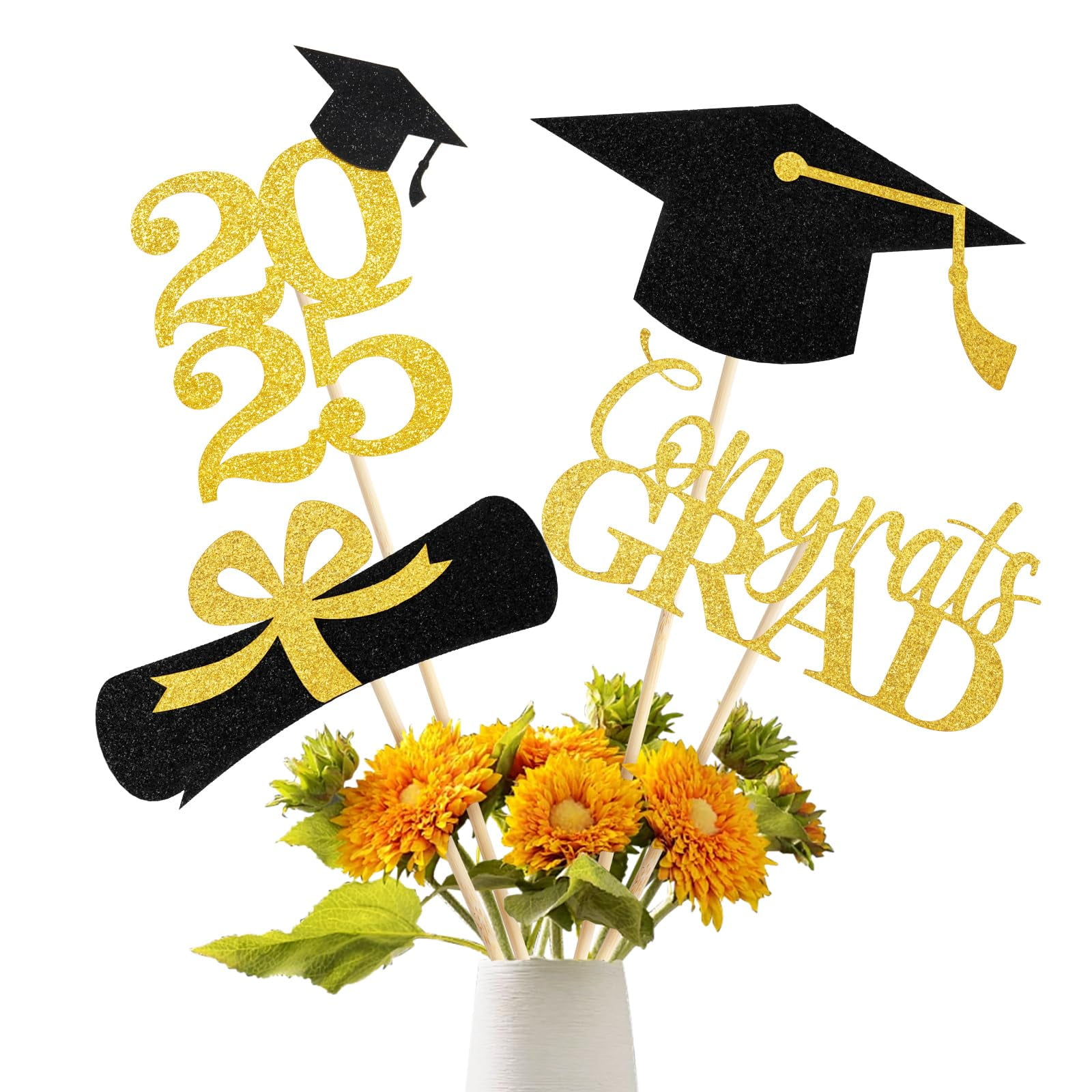 Graduation Decoration 2025,TRDN 16 PCS Gold and Black Double Sided Sparkling Graduation ...