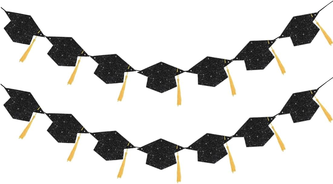 Graduation Decoration Banners 2025 Black Glitter Graduation Hats with ...