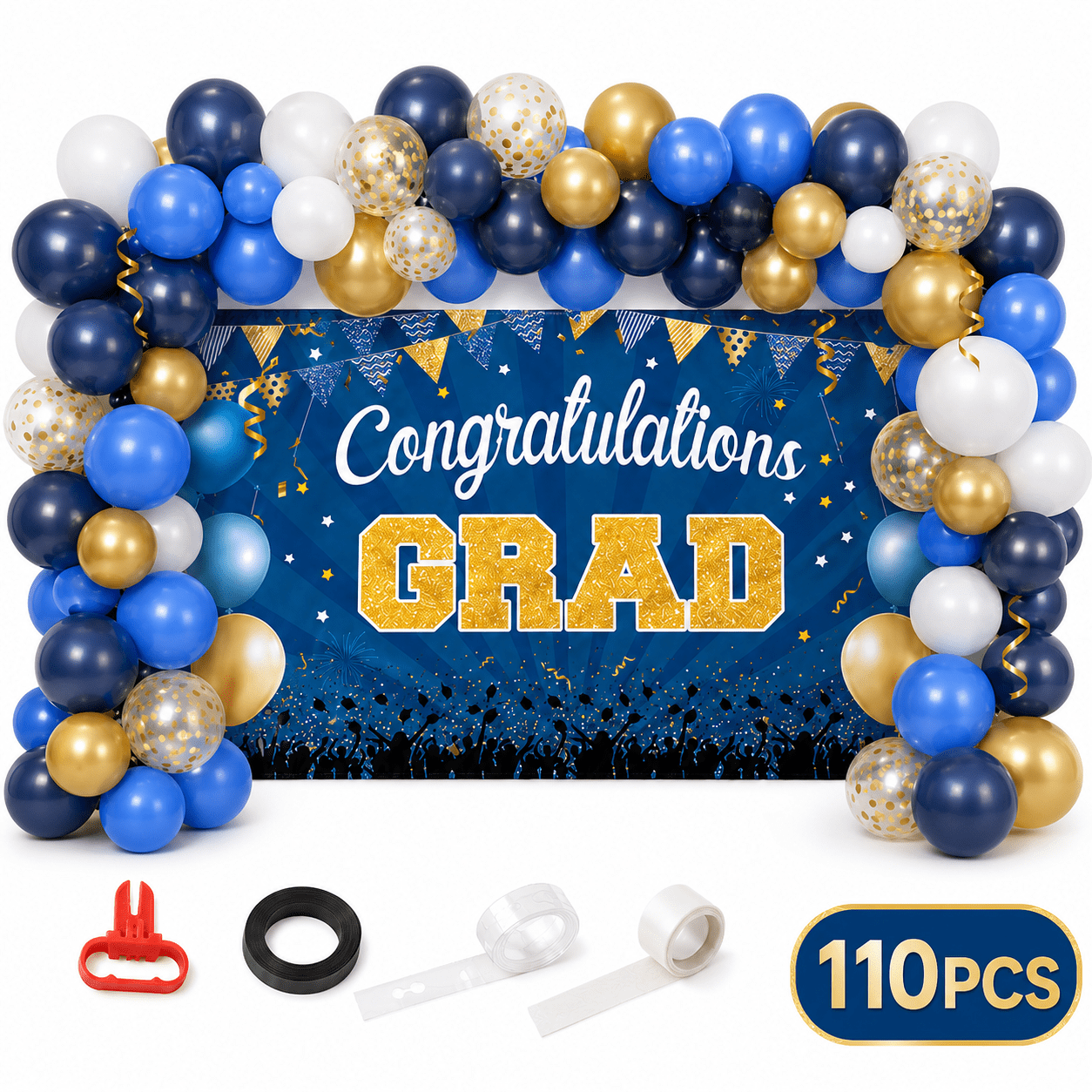 Graduation Decoration Class of 2025 Party Supplies: Gold Blue and White ...