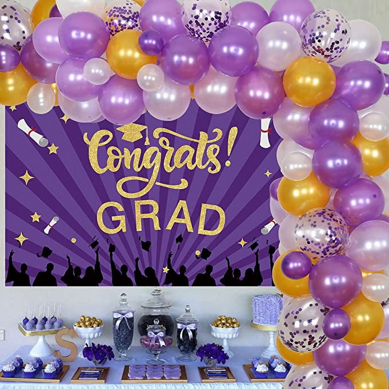 Graduation Decorations 2023 Purple - Congrats Grad Backdrop Purple and ...