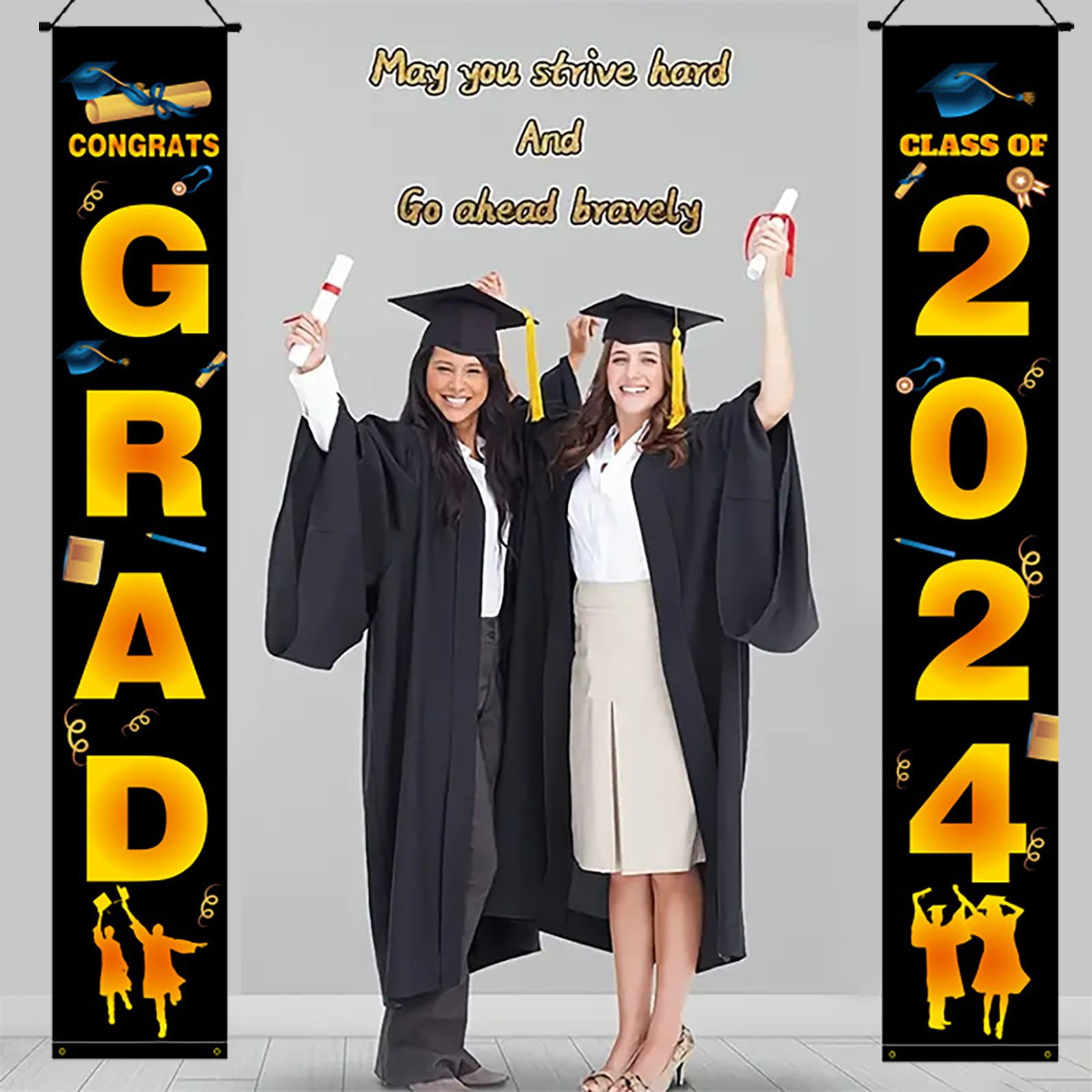 Graduation Decorations 2024 GRAD Banner Blue Porch Door Sign Welcome ...