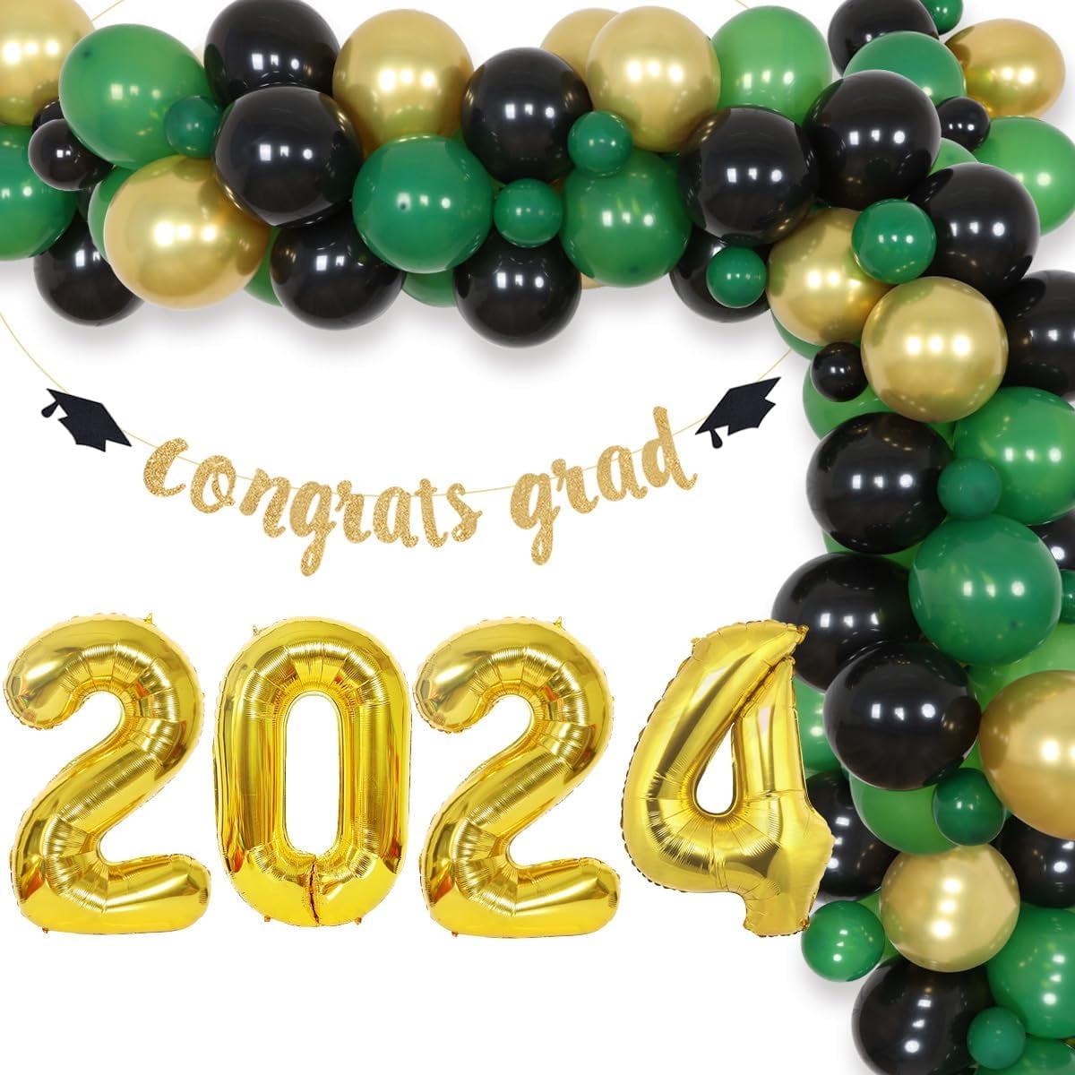 Graduation Decorations 2024 Green and Black Gold, Class of 2024 Balloon ...